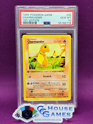 Charmander - 1st Edition Base Set - 46/102 - PSA 10 GEM MT #55182718 ...