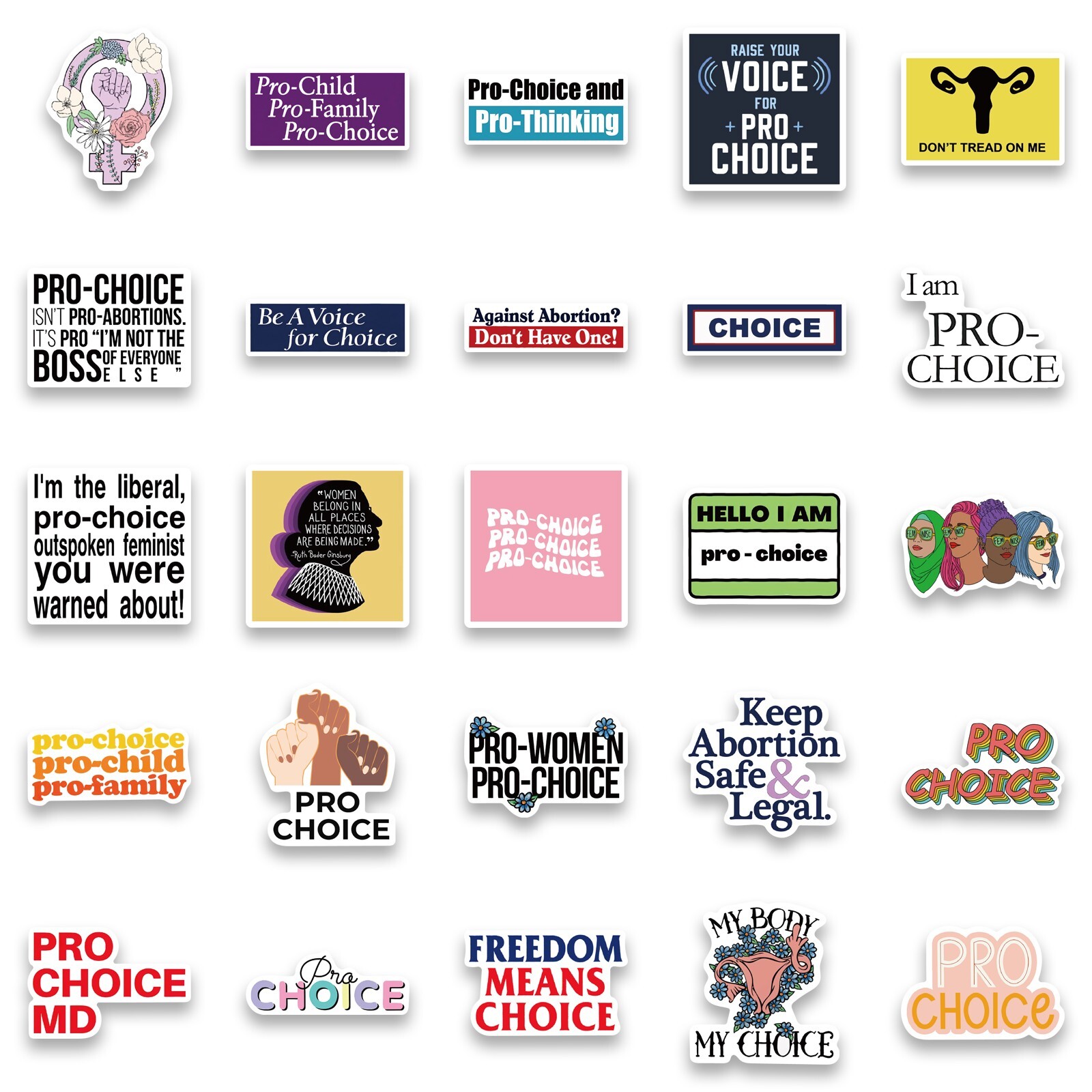 50pcs PRO CHOICE LOGOS Stickers SUPPORT ABORTION Vinyl Waterproof ...