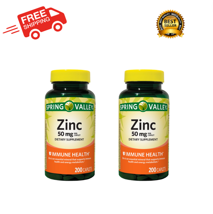(2 PACK) Spring Valley Zinc Immune Health Dietary Supplement Caplet 50 ...
