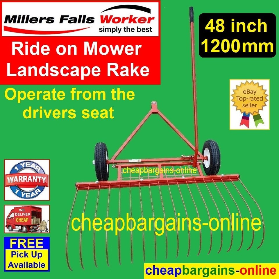 RIDE ON MOWER LANDSCAPE RAKE 1200mm 4FT WIDE TOW BEHIND MINI RAKE ...