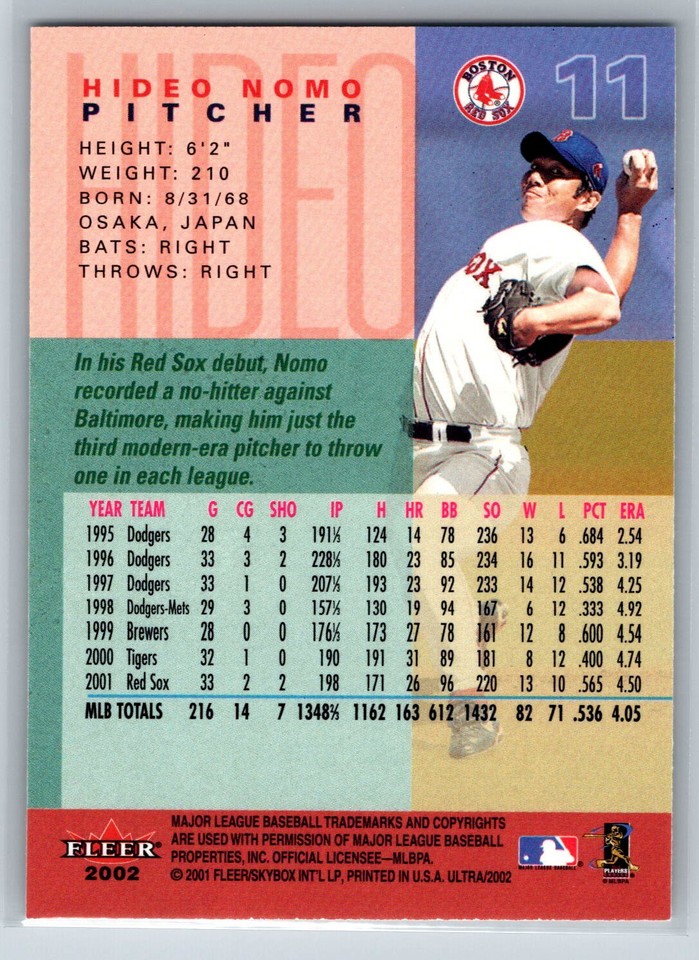 2002 Fleer Ultra Hideo Nomo Boston Red Sox #11 | eBay