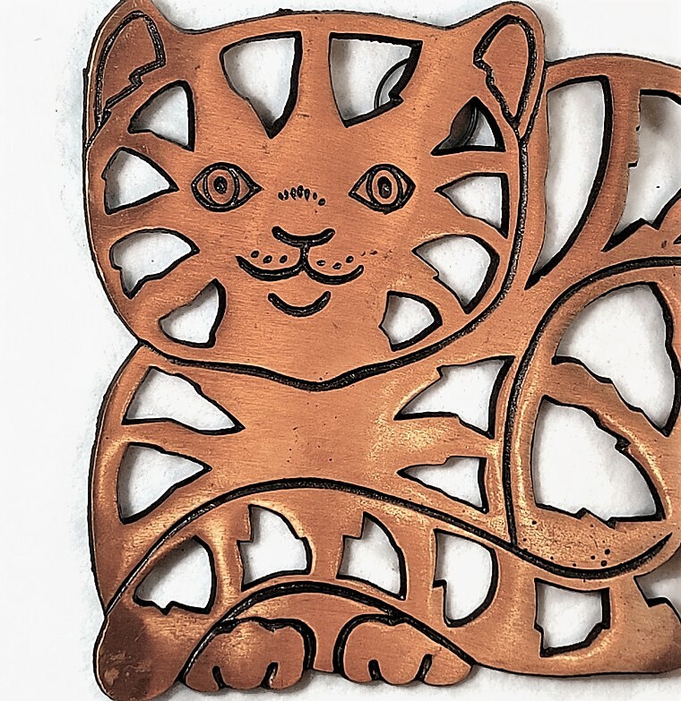 ODI Cat Copper Iron Trivet Vtg 1993 Kitty Wall Hanging Hot Plate Taiwan ...