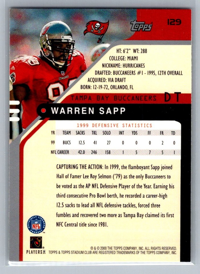 2000 Stadium Club #129 Warren Sapp | eBay