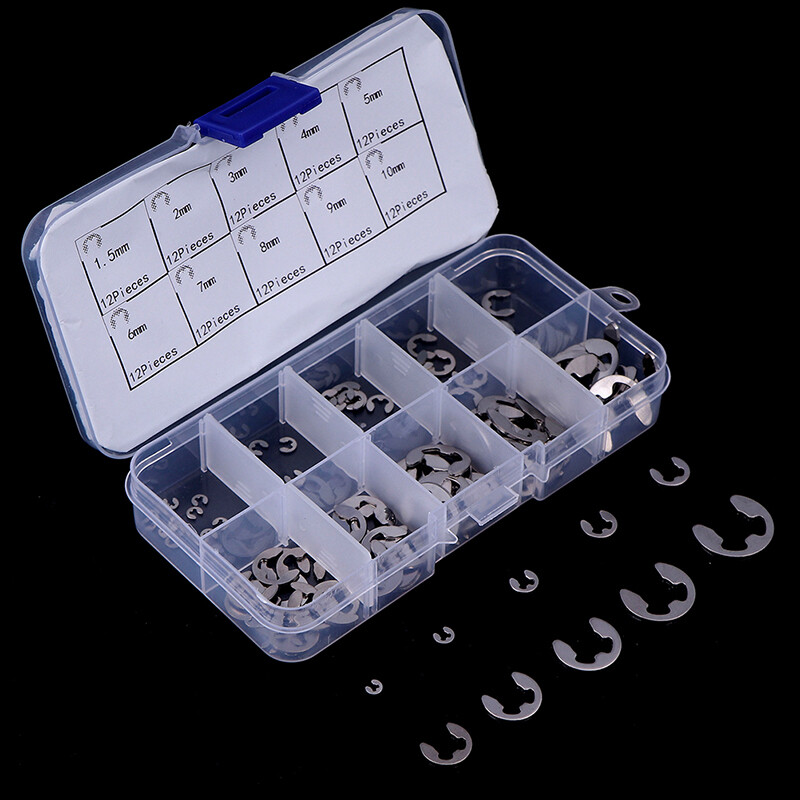 120Pcs/Box 304 Stainless Steel E-Clip Retaining Circlip Assortment Kit ...