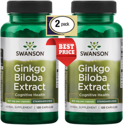 2 Pack Ginkgo Biloba Extract Standardized 60mg 240 Caps (2x120 ...