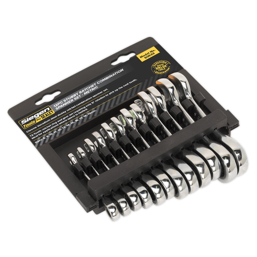 Siegen by Sealey 12 Piece 72T Stubby Combination Ratchet Spanner Set 8 ...