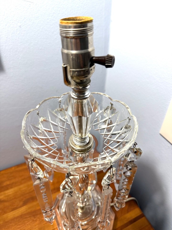 Heavy Vintage Cut Glass Lamp with 10 sparkling prisms that dangle ...