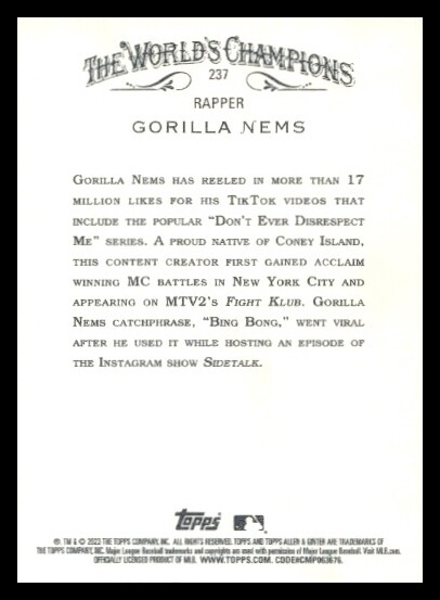 2023 Allen & Ginter #237 Gorilla Nems Rapper Baseball card | eBay