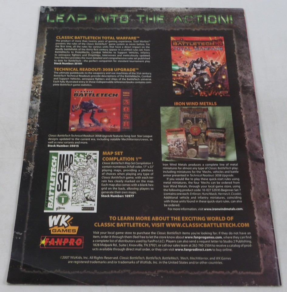 Classic Battletech Quick-Start Rules - WizKids Games 2007 | eBay