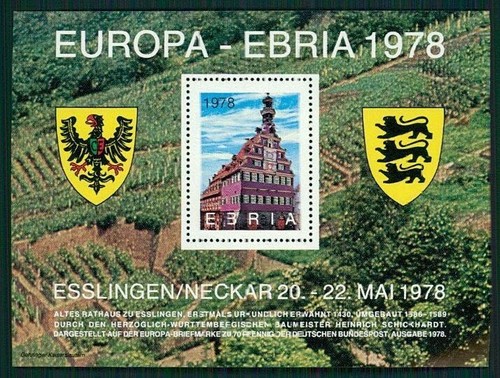 BRD AUSSTELLUNGS-BLOCK 1978 ESSLINGEN EBRIA WEIN-BERG TRAUBEN EUROPA ...