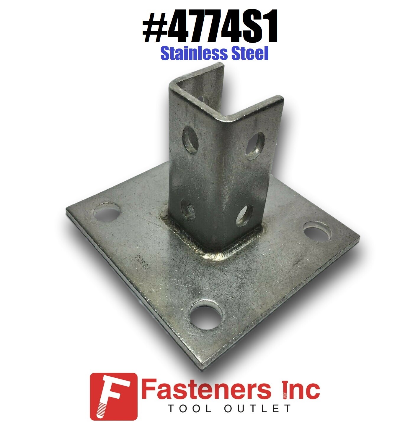(Qty 1) Stainless Steel for 1-5/8" UniStrut Post Base Square #4774S1 ...