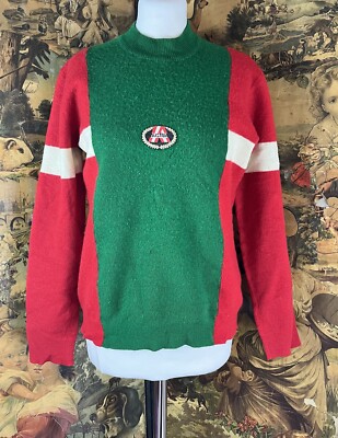 Vintage Pure Wool Austrian Tight Knit Jumper Size S Green Red Festive ...