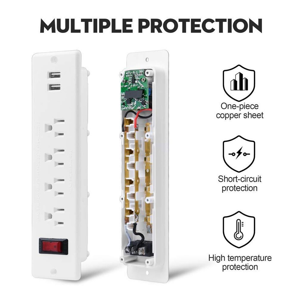 USB Power Strip Recessed Power Socket Mountable Outlet Extender ...