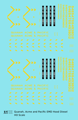 K4 HO Scale Decals Quanah Acme and Pacific Hood Diesel Yellow Frisco ...