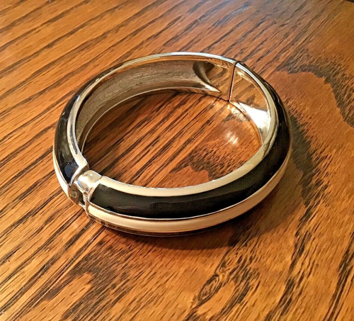 TALBOTS Enamel Black White & Silver Tone Hinged Bangle Bracelet Stripe | eBay