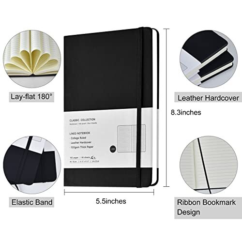 6 Pack Journal Notebooks Classic College Ruled Notebooks Hardcover ...