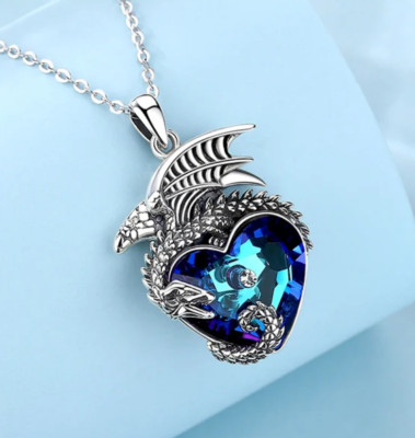 Vintage 925 Sterling Silver Fine Austrian Crystal Heart Dragon Pendant ...