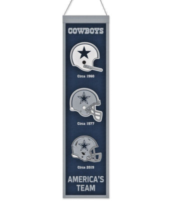 DALLAS COWBOYS EVOLUTIONS BANNER EMBROIDERED WOOL 8"X32" W/ HANGING ...