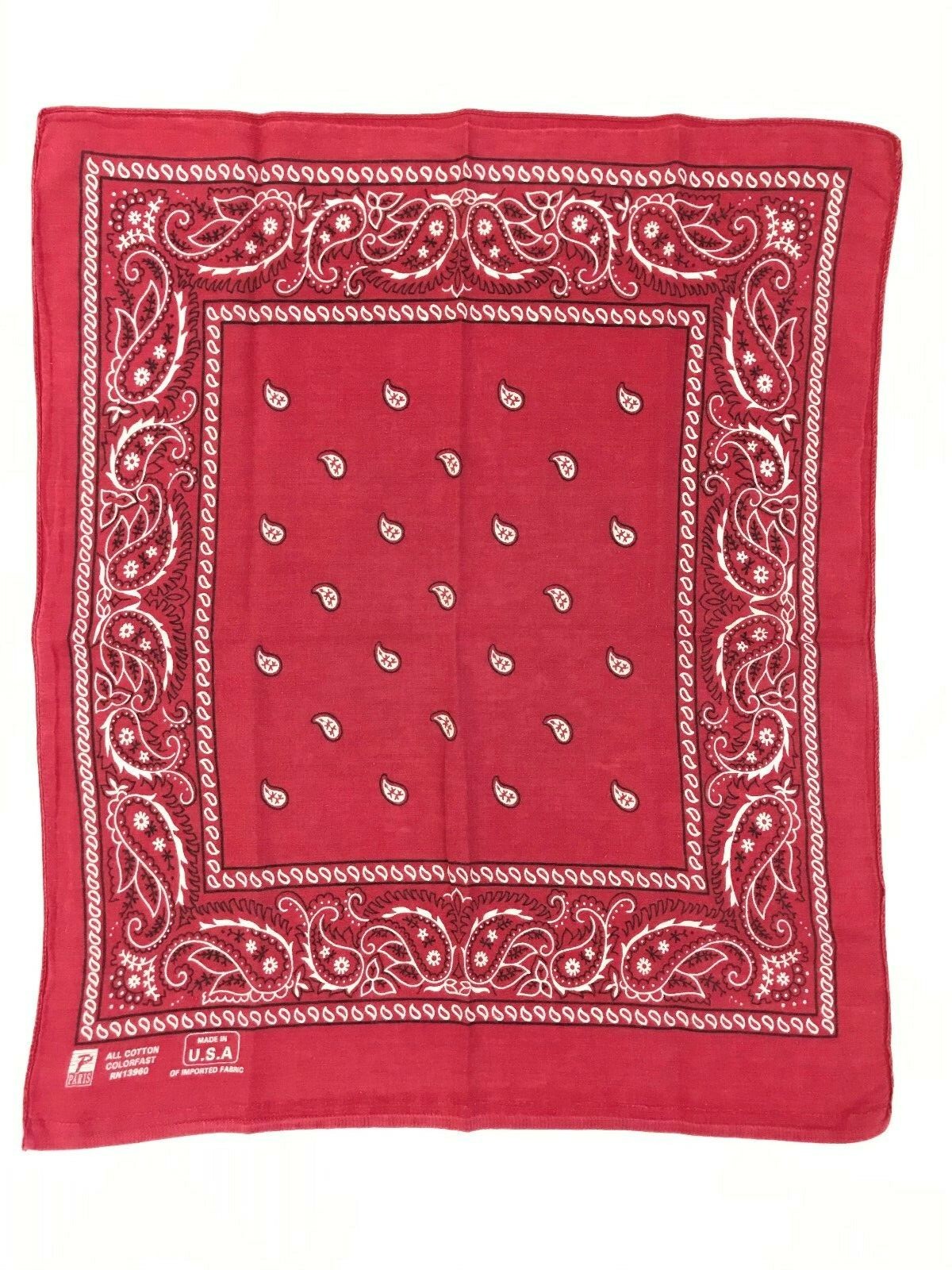 Vintage Paris All Cotton Colorfast RN13960 Paisley Red Bandana ...
