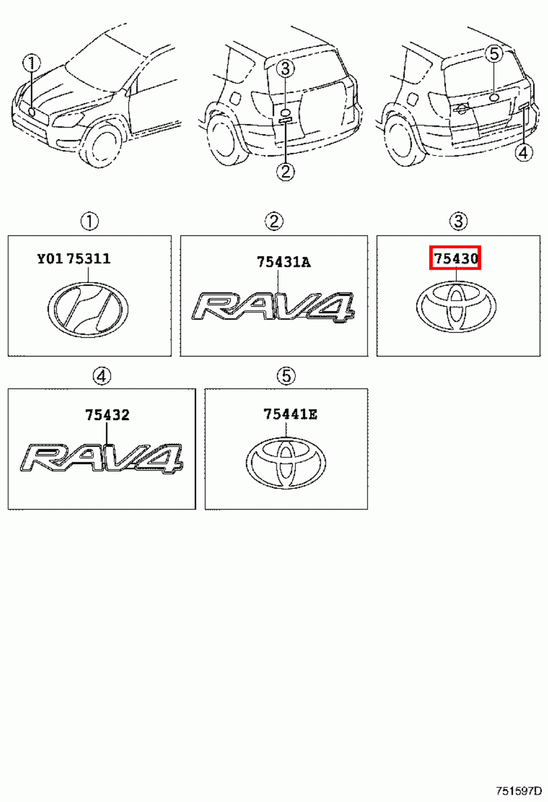 Genuine Toyota RAV4 ASA33 ALA35 ALA30 ACA38 Rear Back Tailgate Badge ...