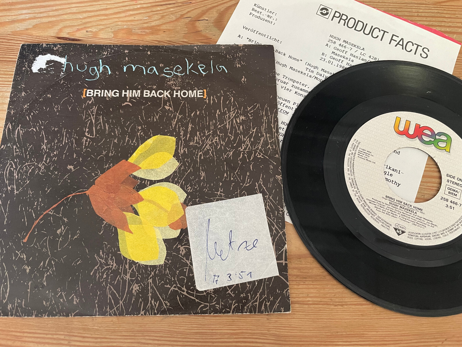 7" Pop Hugh Masekela - Bring Him Back Home (2 Song) WEA WARNER StoC ptd ...