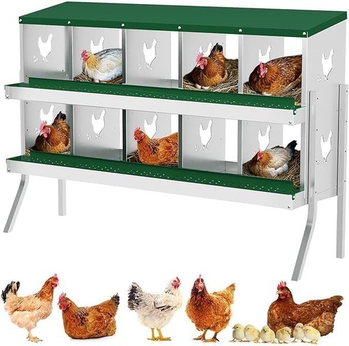 8/10 Holes Chicken Nesting Box Coop Egg Laying Box with Roll Out Egg ...
