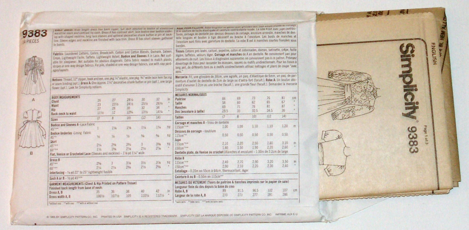 Simplicity 9383 Pattern Disney Princess Cinderella Costumes Child Size ...