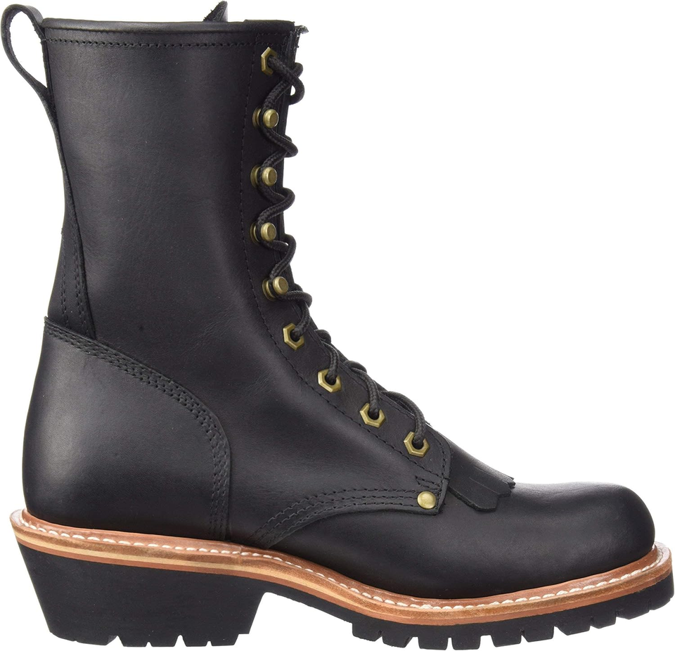 Men's 10" Fire Resistant Logger Boots - Non-Slip Black Leather Work ...