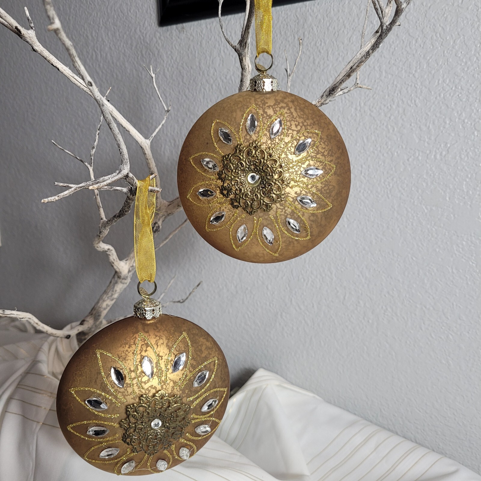 Lot of 2 Frontgate Christmas Ornaments Large Embellished Gold | eBay