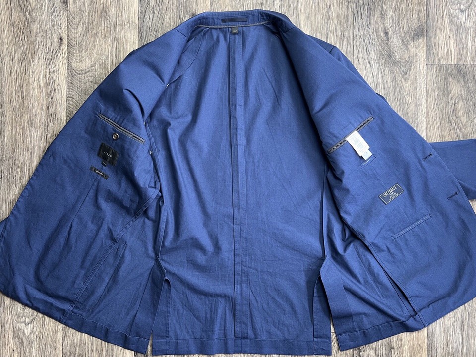 J CREW Ludlow Larusmiani Fabric Blue 100% Cotton Unlined 2 Btn Jacket ...