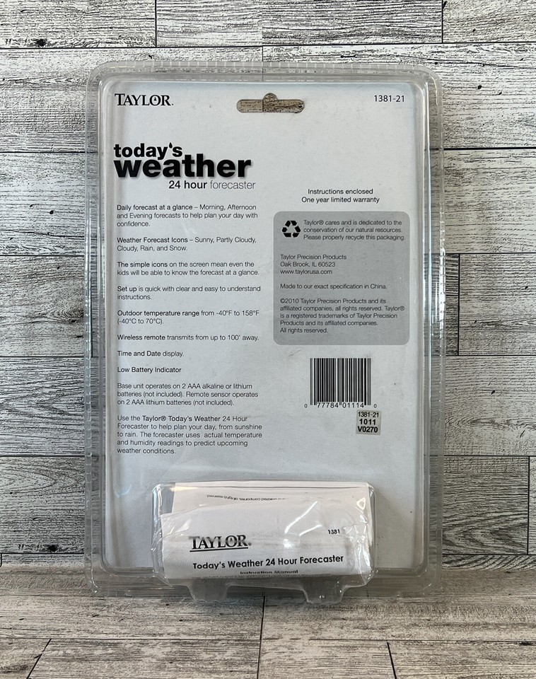 Taylor Today’s 24 Hour Forecaster With Remote Sensor Model 1381-21 ...
