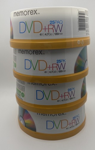Lot Of 4 Memorex DVD+RW 4x 4.7 GB 120 min Rewritable 25 Pack Spindle ...