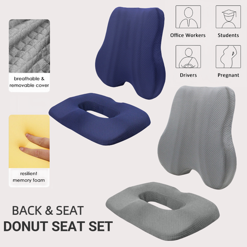 2Pack Donut Seat Cushion Lumbar Back Pillow Memory Foam Pillows Set ...