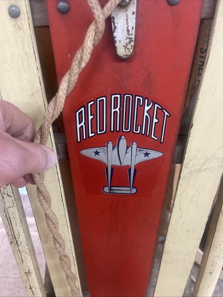 Vintage 1940's Red Rocket Sled w/ P-38 Lightning Plane Decal from WWII ...