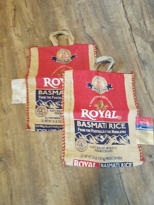 Royal Basmati Rice Bag Sack Handled Zippered Tote Burlap Set of 2 ...