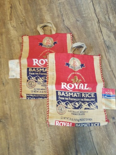 Royal Basmati Rice Bag Sack Handled Zippered Tote Burlap Set of 2 ...