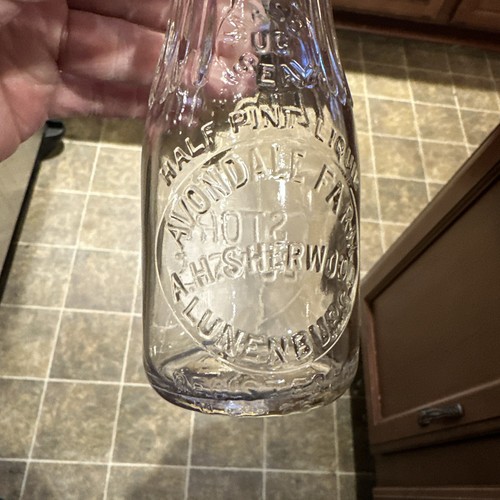 Avondale Farm A. H. Sherwood Embossed Half Pint Milk Bottle Lunenburg ...