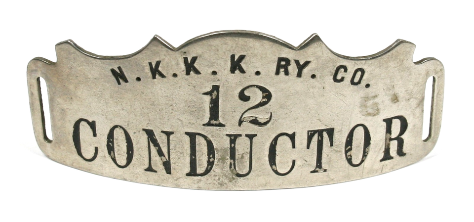 VINTAGE RAILROAD CONDUCTOR CAP BADGE HAT UNIFORM N.K.K.K. RY Co? BRASS ...