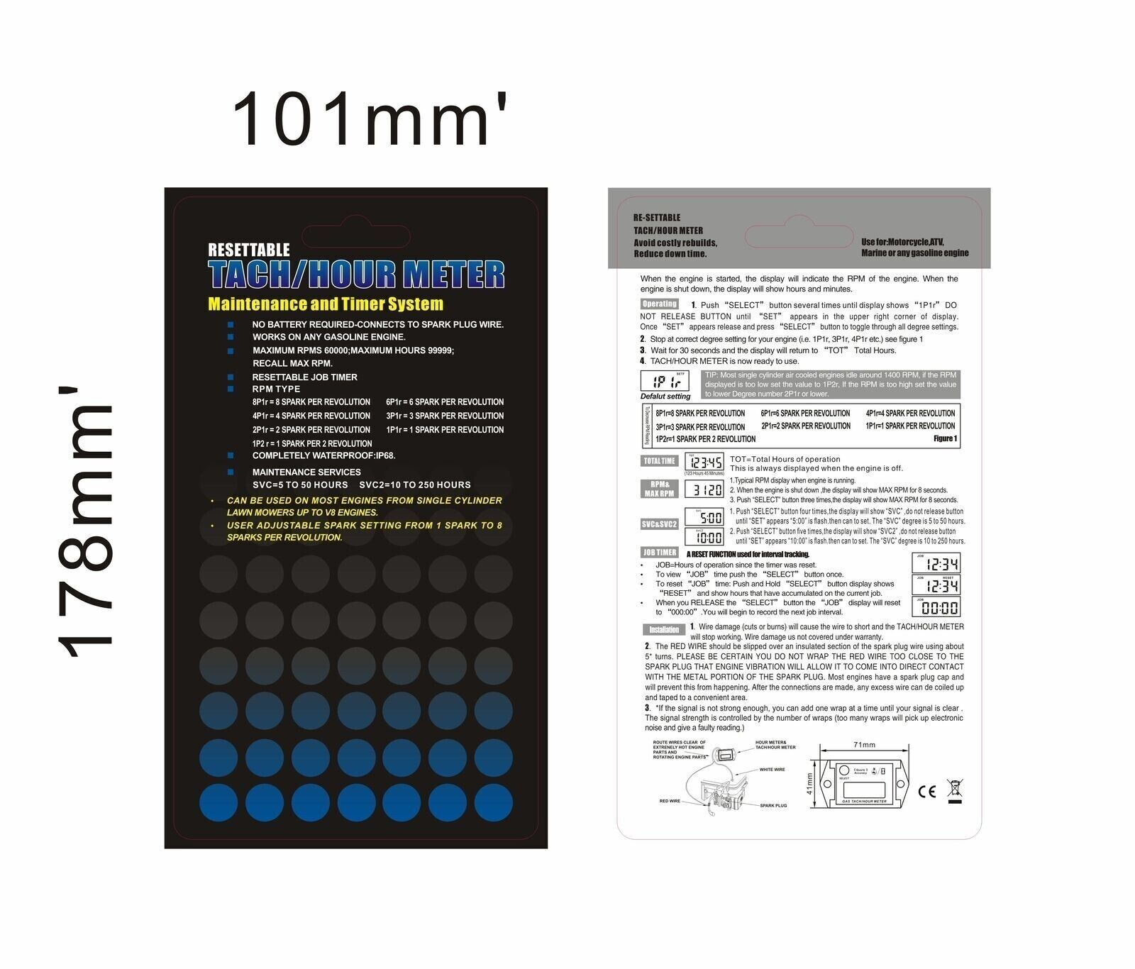 For Tiny Digital Tachometer Tach Hour Meter Job Timer Resettable Kohler ...