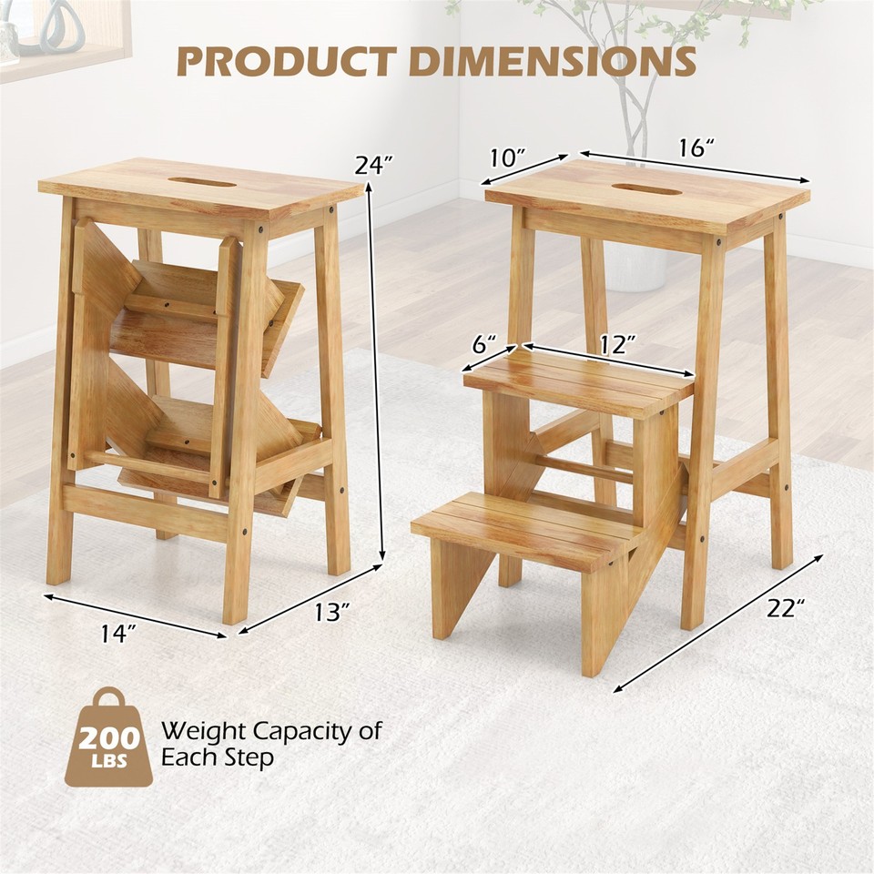 Multi-function 3 Tier Step Stool 3 in 1 Folding Ladder 24'' Storage ...