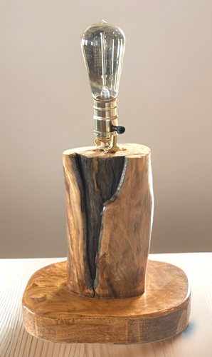 Vtg Rustic Solid Wood Log Table Lamp Handmade Log Cabin Lodge 9.5"x8 ...