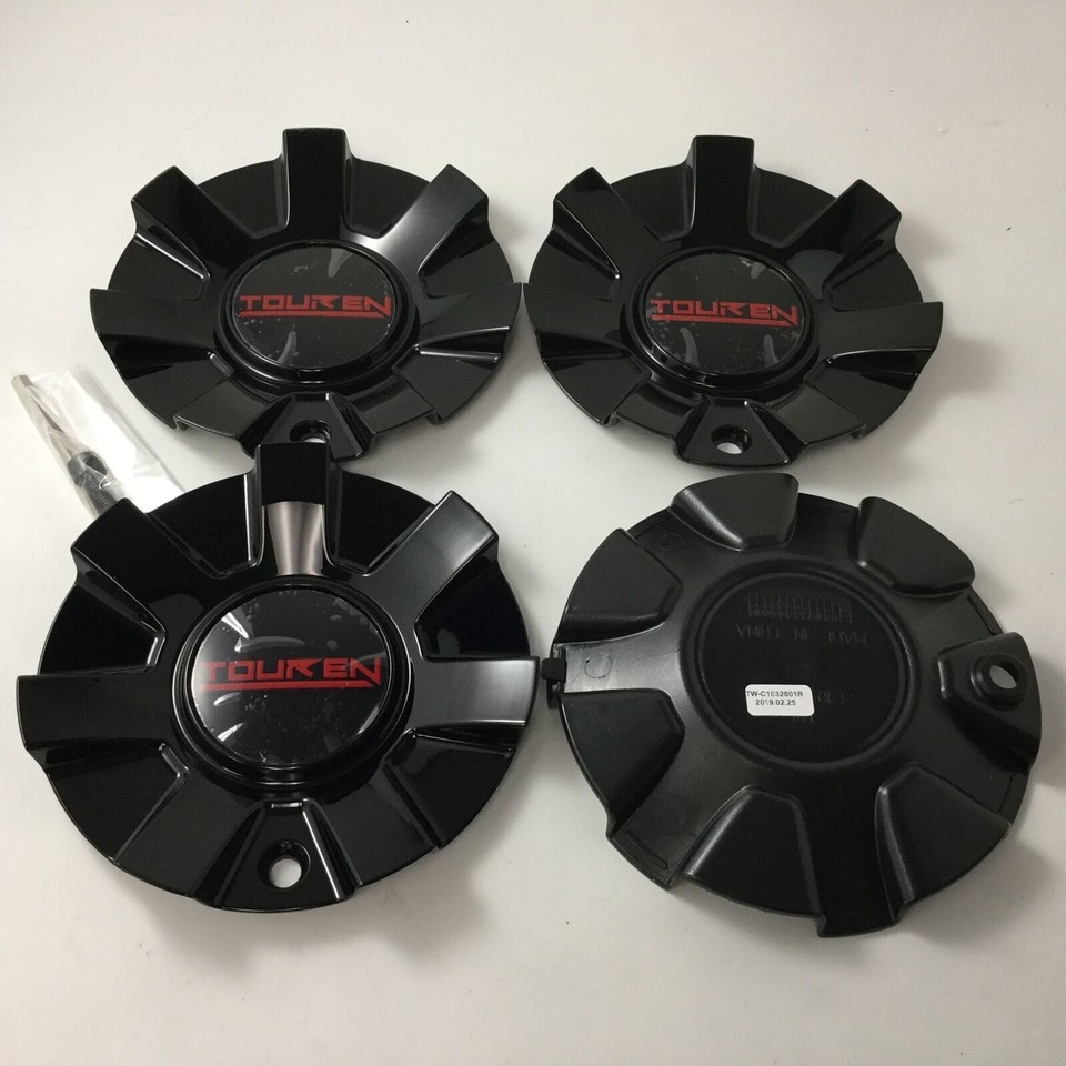 Set 4 Touren TR60 3260 16/17" Gloss Black w/Red Ring Wheel Center Caps ...