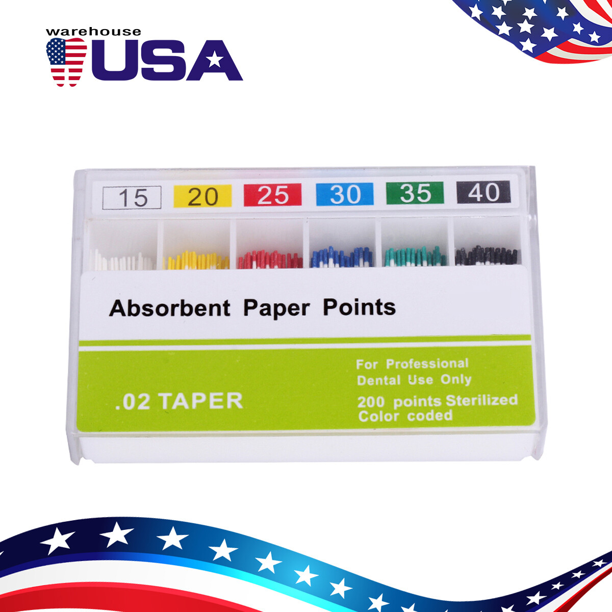 Dental Endo Absorbent Paper Points Color Coded Taper 02/.04/.06 #15-40 ...