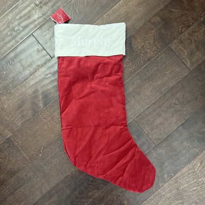 NWT Pottery Barn Classic Large Red Ivory Velvet Christmas Stocking Mono ...