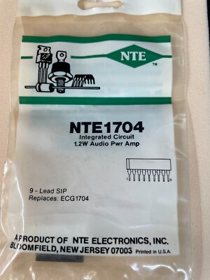 Lot of 2 NTE Electronics NTE1704 Integrated Circuit 1.2watt Audio Power ...
