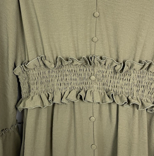 Women's Large Maxi Dress V-Neck Olive Green Ruffled Cottage Core Boho A ...