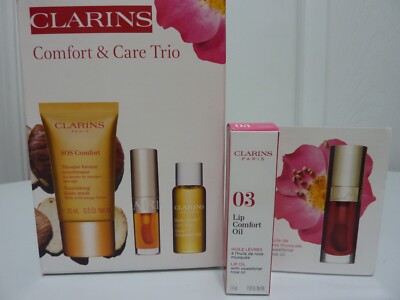 Clarins LIP OIL MINI X 2, Comfort Care SOS Mask, Tonic Oil Travel Set ...