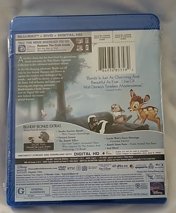 Bambi Anniversary Edition Blu-Ray DVD Digital HD Signature Collection ...