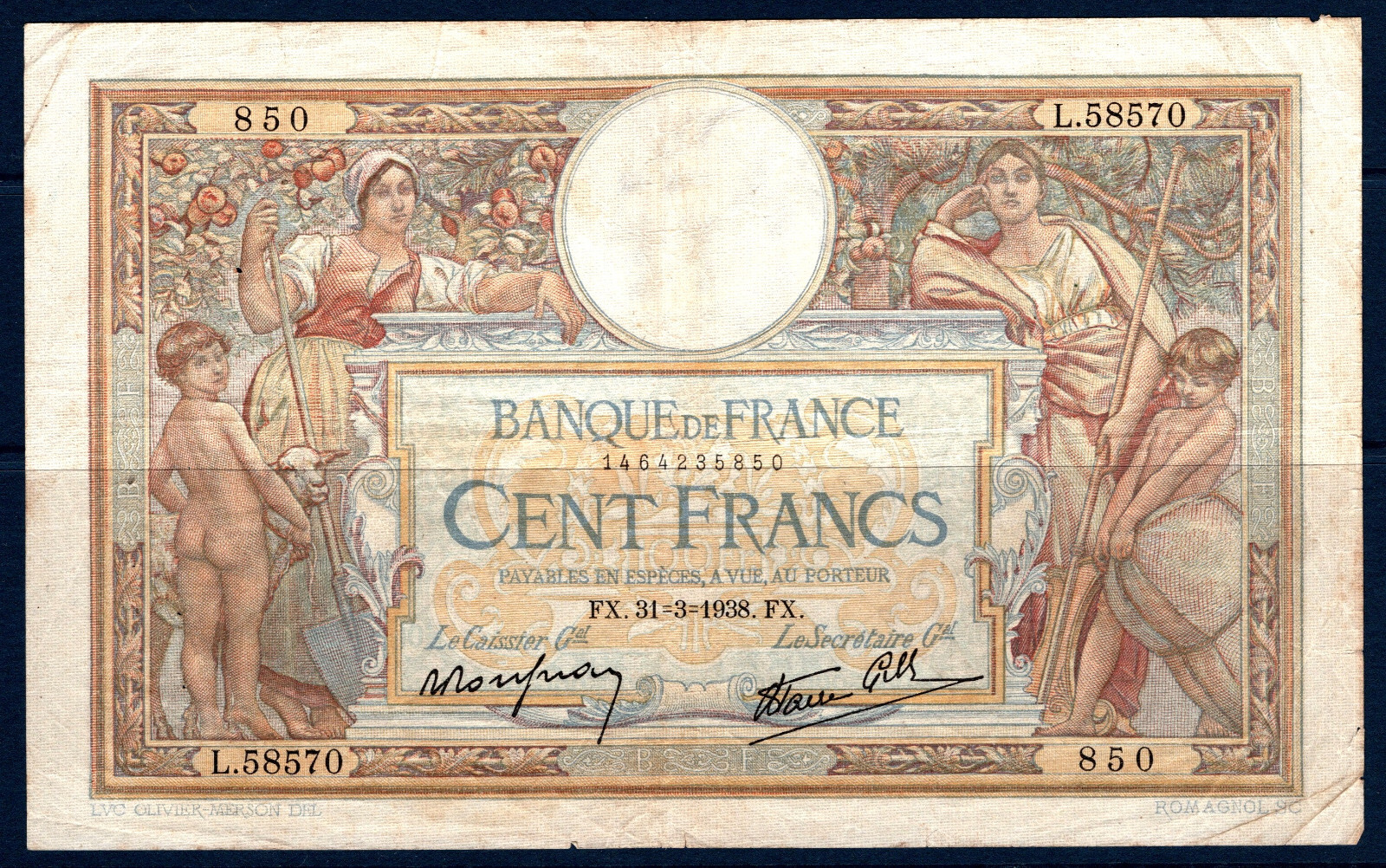 Billet 100 Francs (Luc Olivier Merson) 31-3-1938. France | eBay