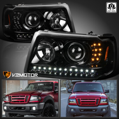 Jet Black Fits 2001-2011 Ford Ranger LED Strip Projector Headlights ...